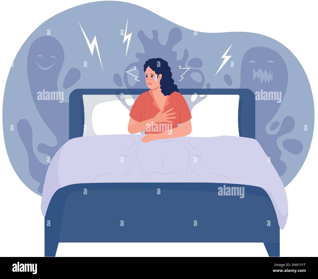 Night panic attack 2D vector isolated illustration Stock Vector Image ...