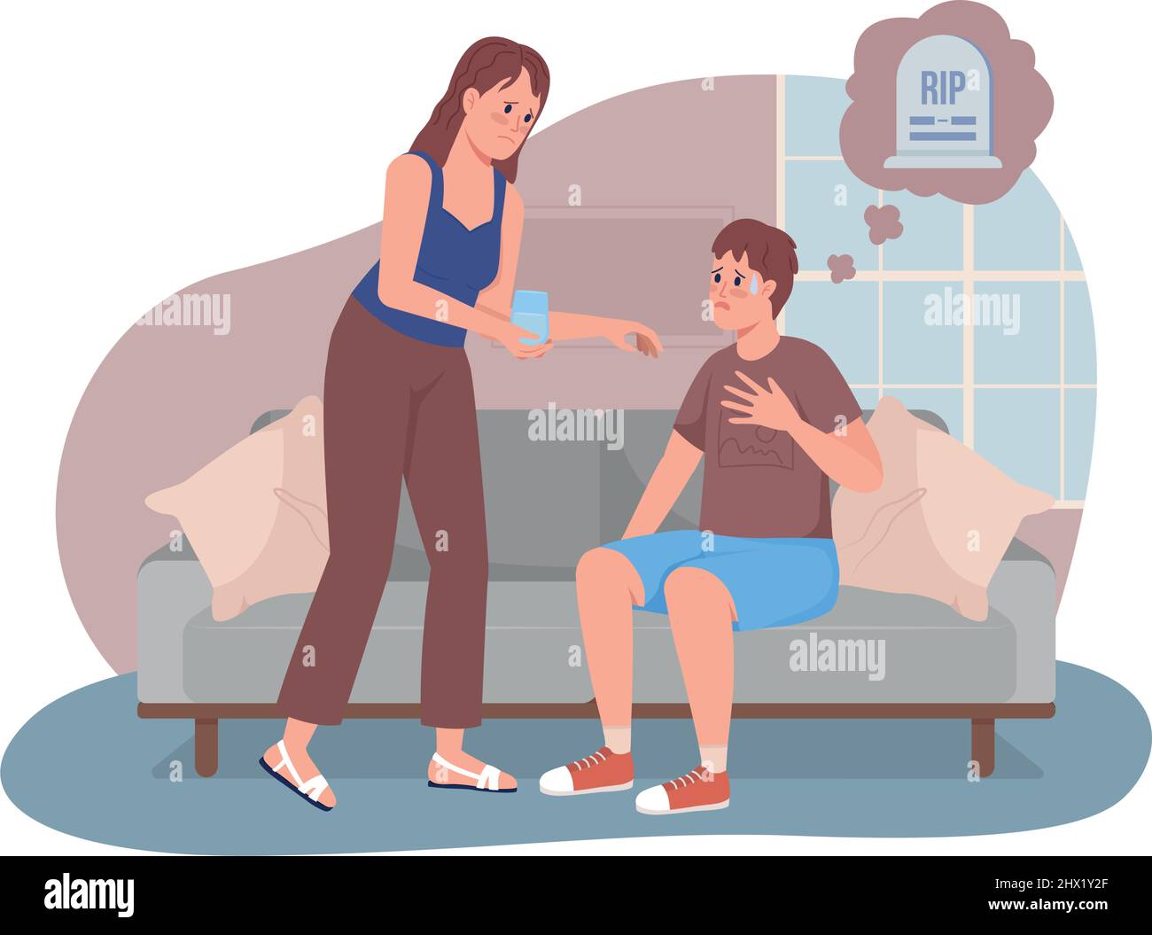 Teenager scared of death 2D vector isolated illustration Stock Vector ...