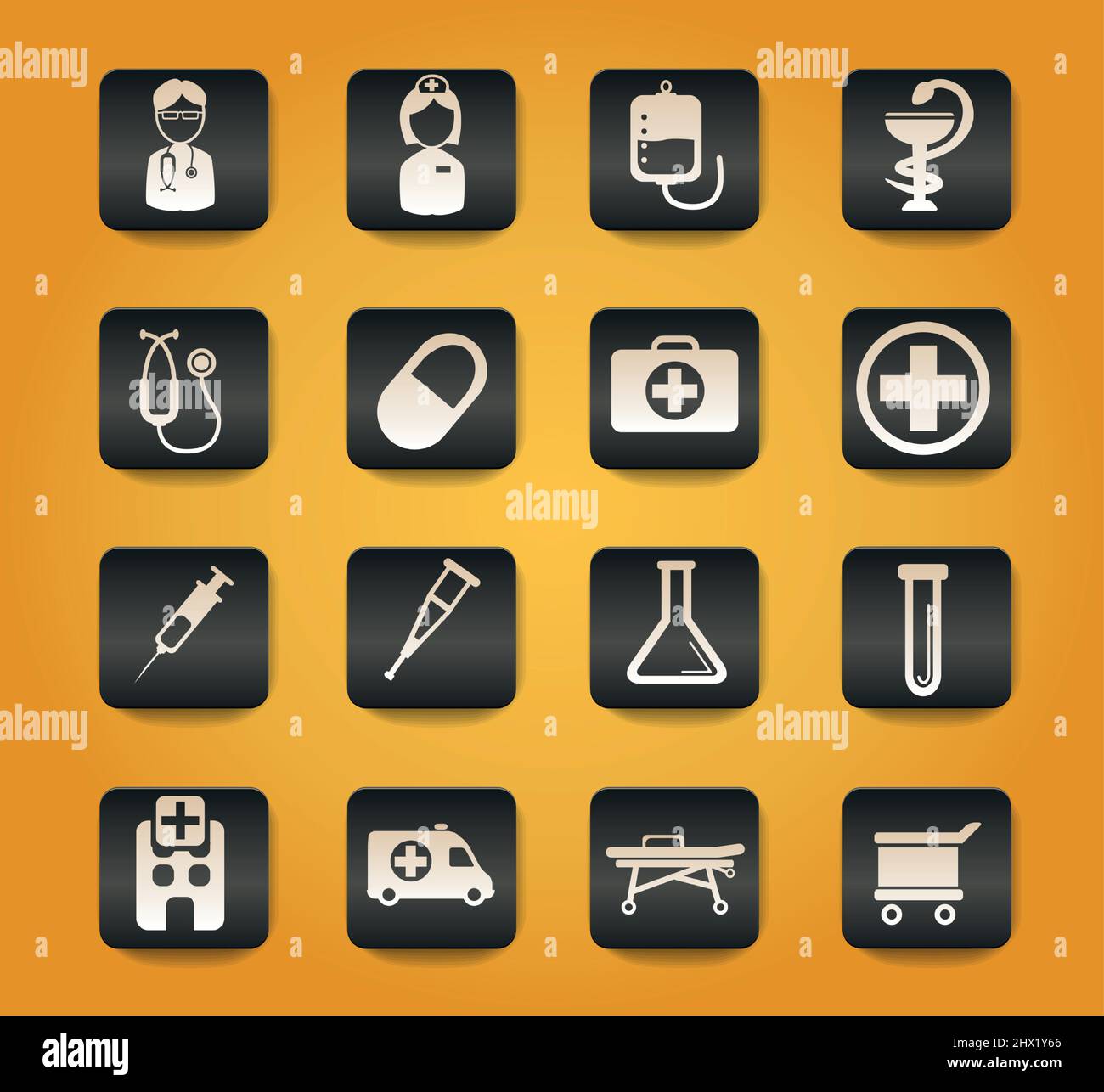 Medical symbols on black buttons on yellow background Stock Vector ...