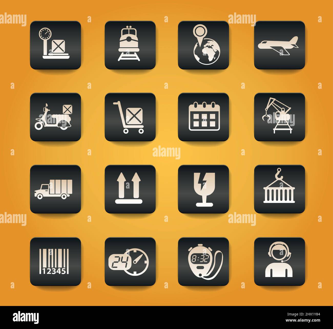 logistic symbols on black buttons on yellow background Stock Vector ...