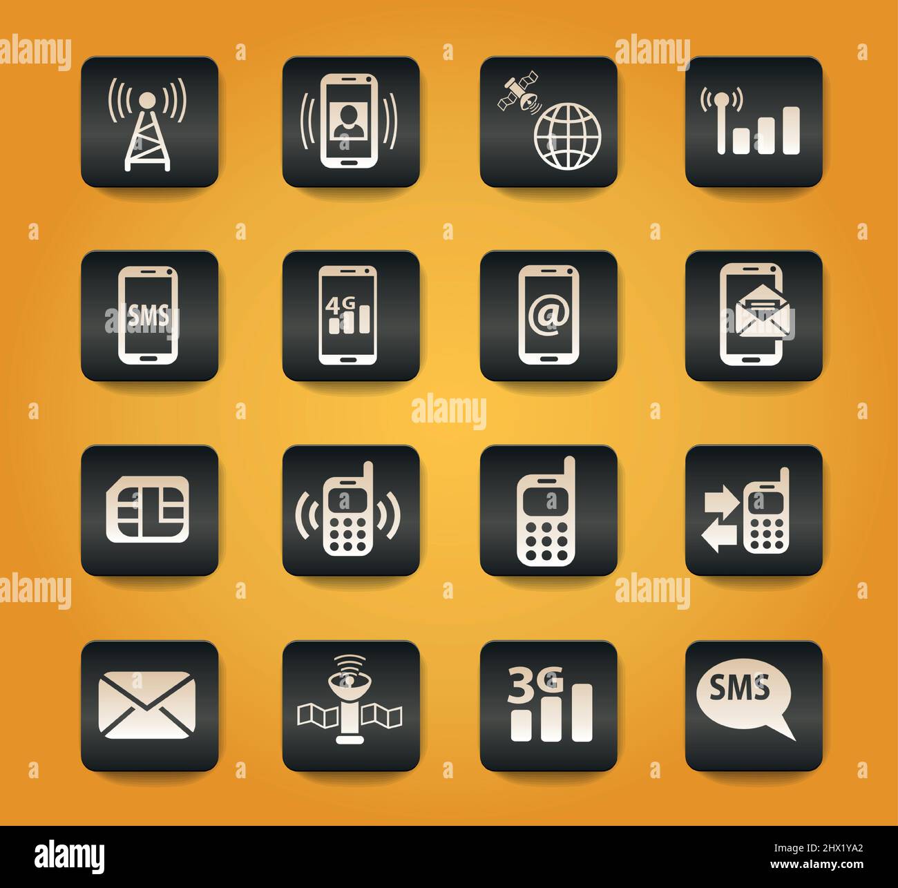 mobile connection symbols on black buttons on yellow background Stock ...