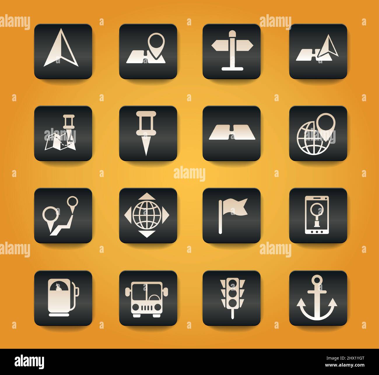 navigation symbols on black buttons on yellow background Stock Vector ...