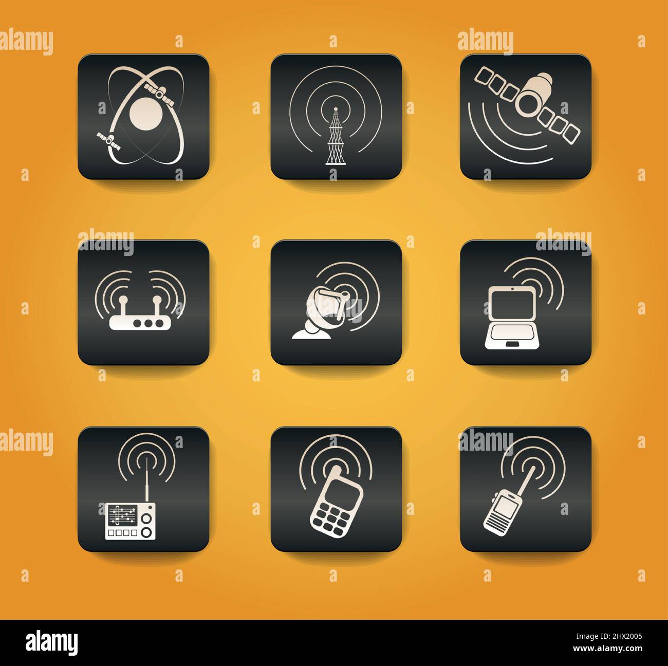 Radio signal symbols on black buttons on yellow background Stock Vector ...
