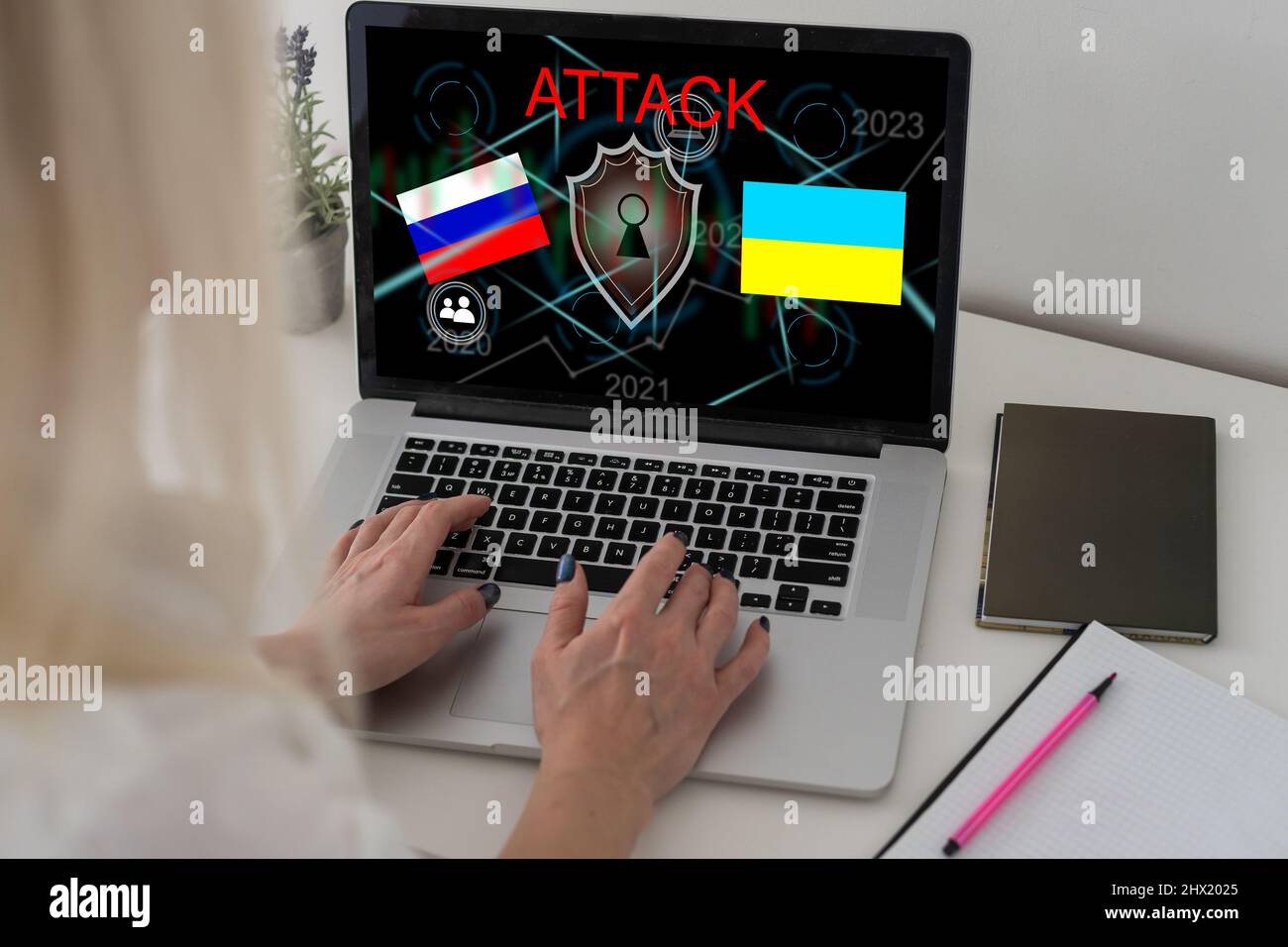 Computer hacker or Cyber attack concept background with Ukraine flag ...