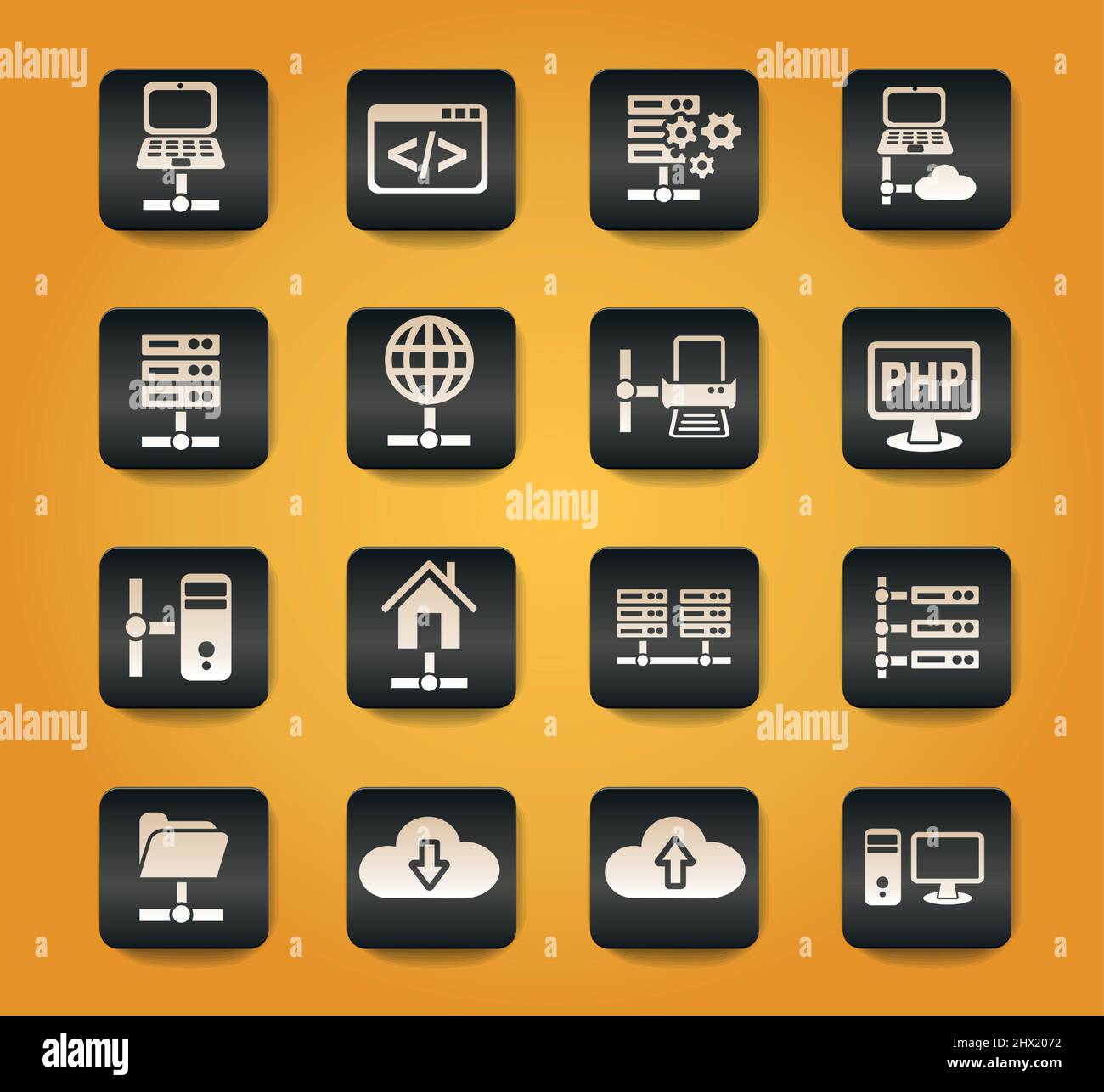 server symbols on black buttons on yellow background Stock Vector Image ...