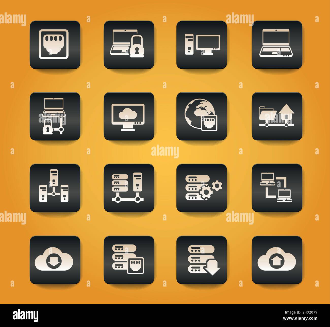 server vector symbols on black buttons on yellow background Stock ...