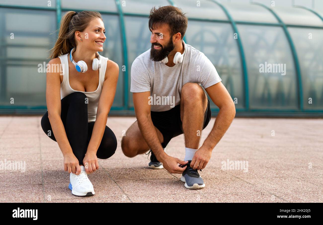 Fitness sport friendship people and lifestyle concept. Happy fit ...