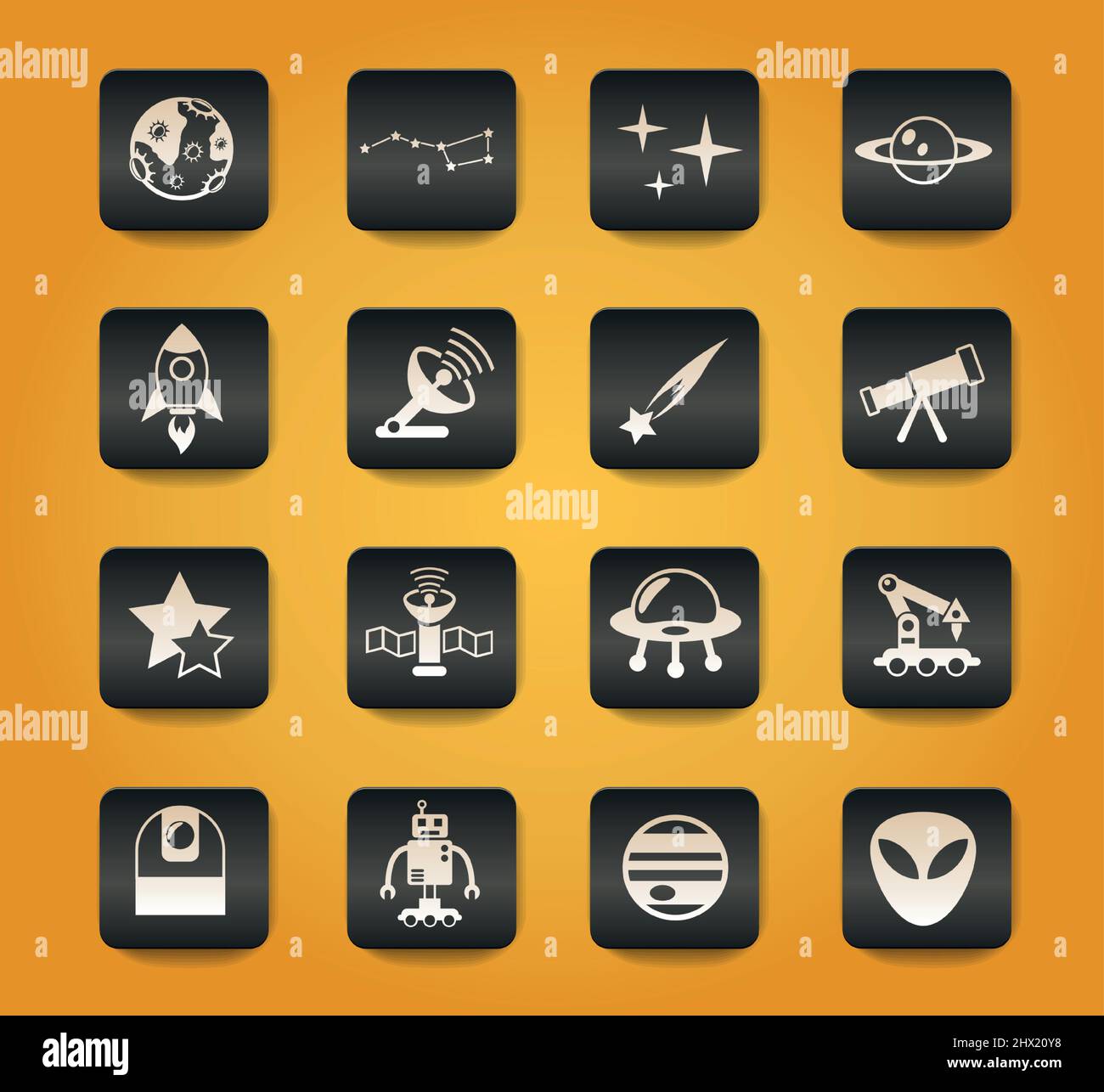 space symbols on black buttons on yellow background Stock Vector Image ...