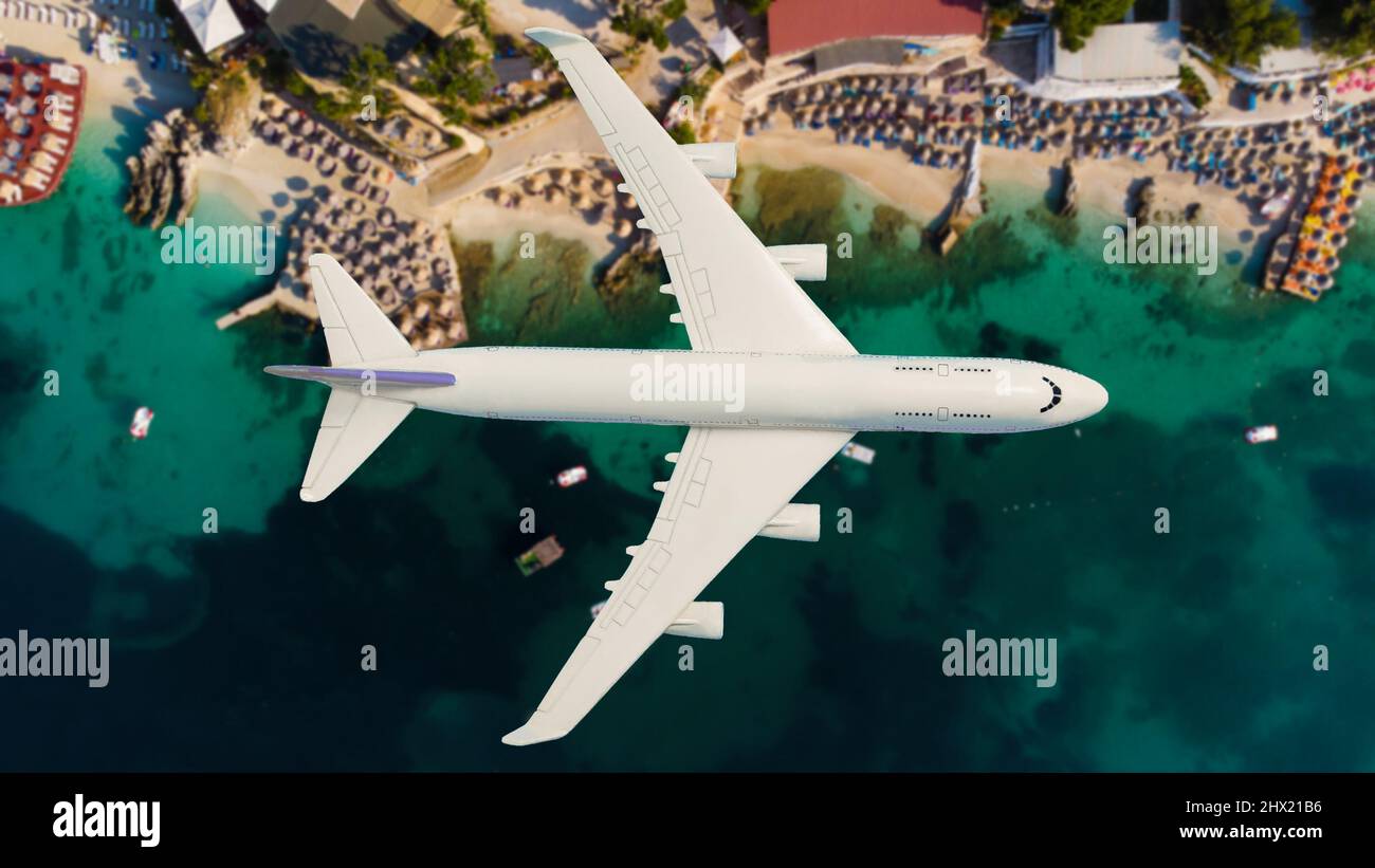 Airplane fly above beautiful nature landscape island, Tourism ...