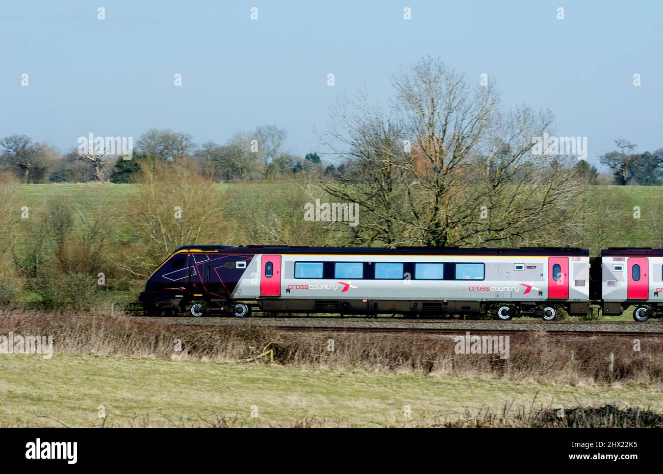 Arriva CrossCountry Voyager diesel train, side view, Warwickshire, UK ...