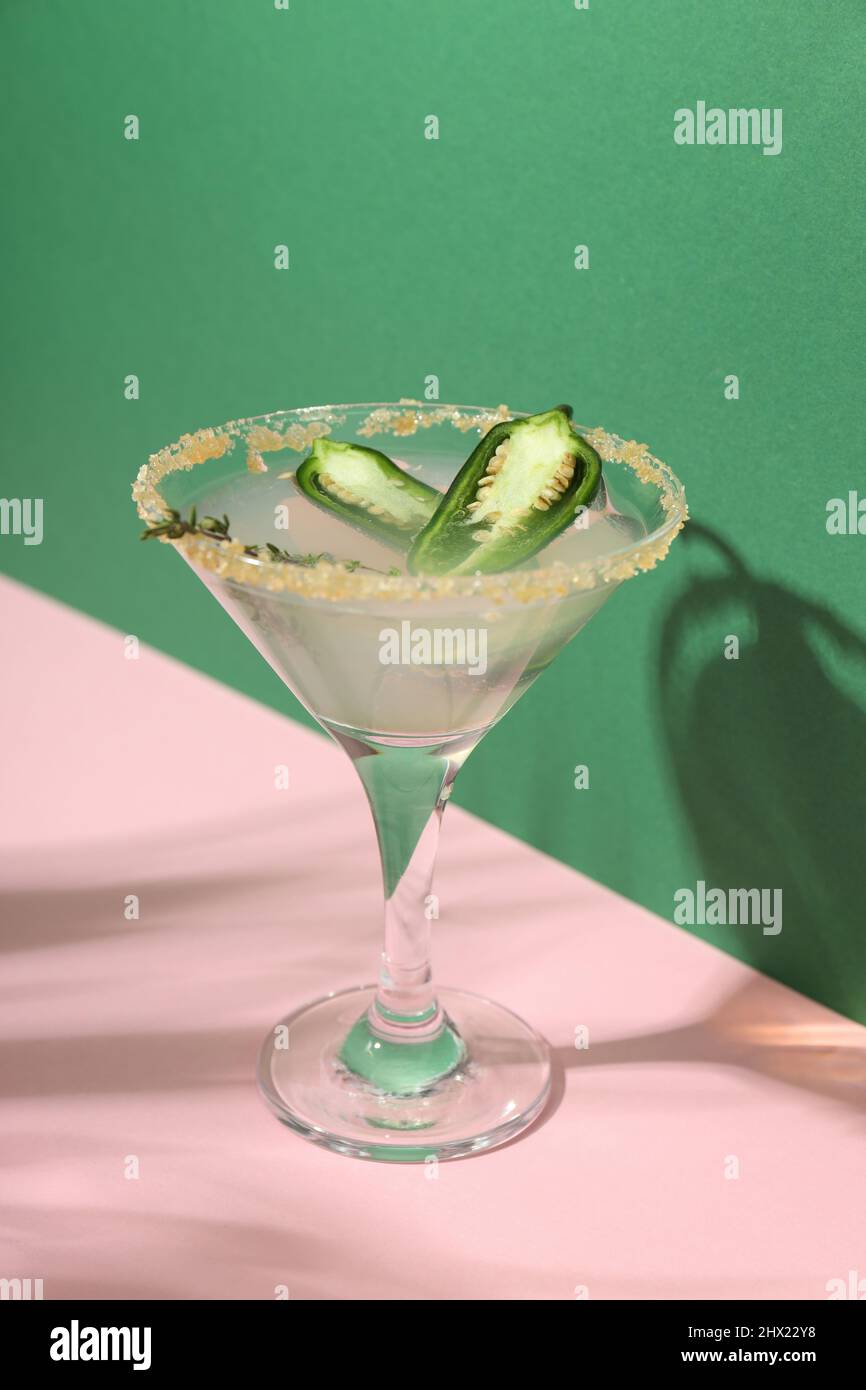 Concept of drink with Jalapeno cocktail on two tone background Stock ...