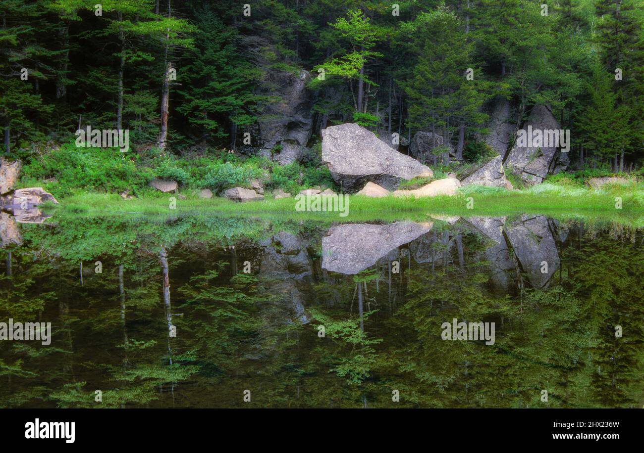 Reflection of boulders in Dismal Pool in Crawford Notch State Park in ...