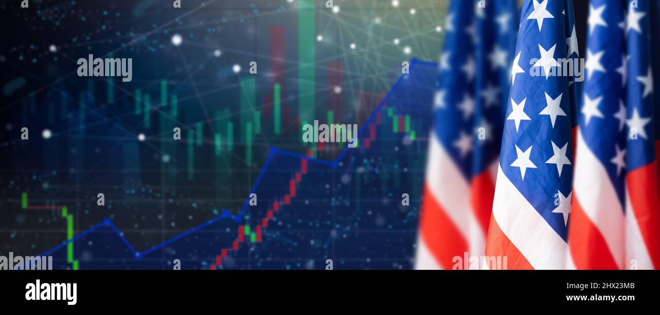 Growing chart against the background of the USA America flag ...