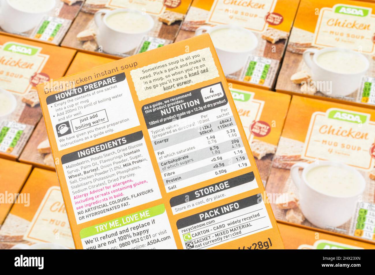 Close-up shot food nutrition / dietary label on packet of ASDA own ...