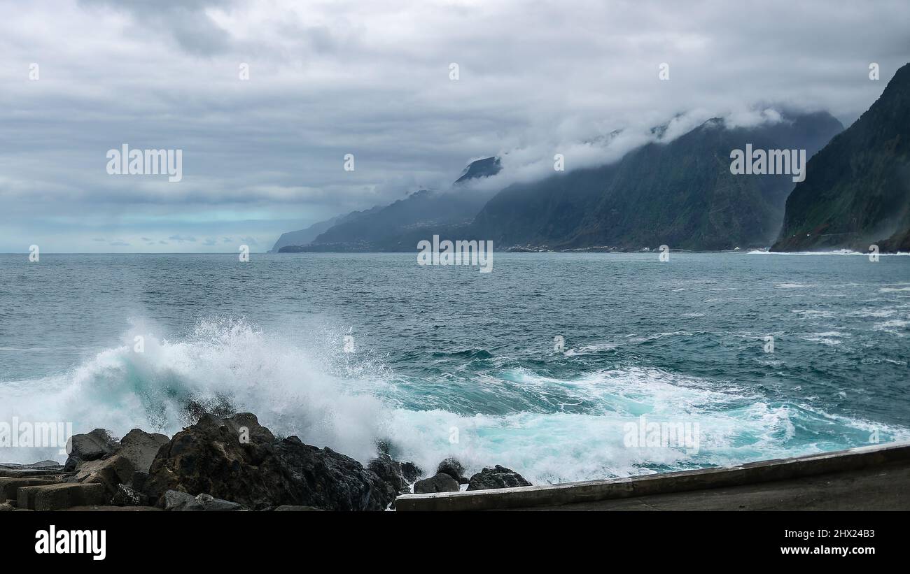 waves on coast in Madeira Island Stock Photo - Alamy