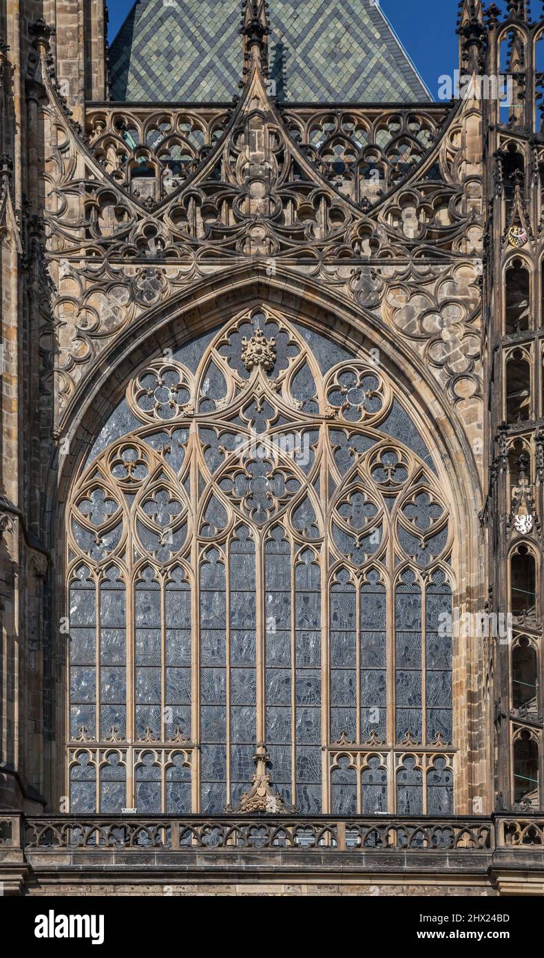 Window of St. Vitus cathedral in Prague Stock Photo - Alamy