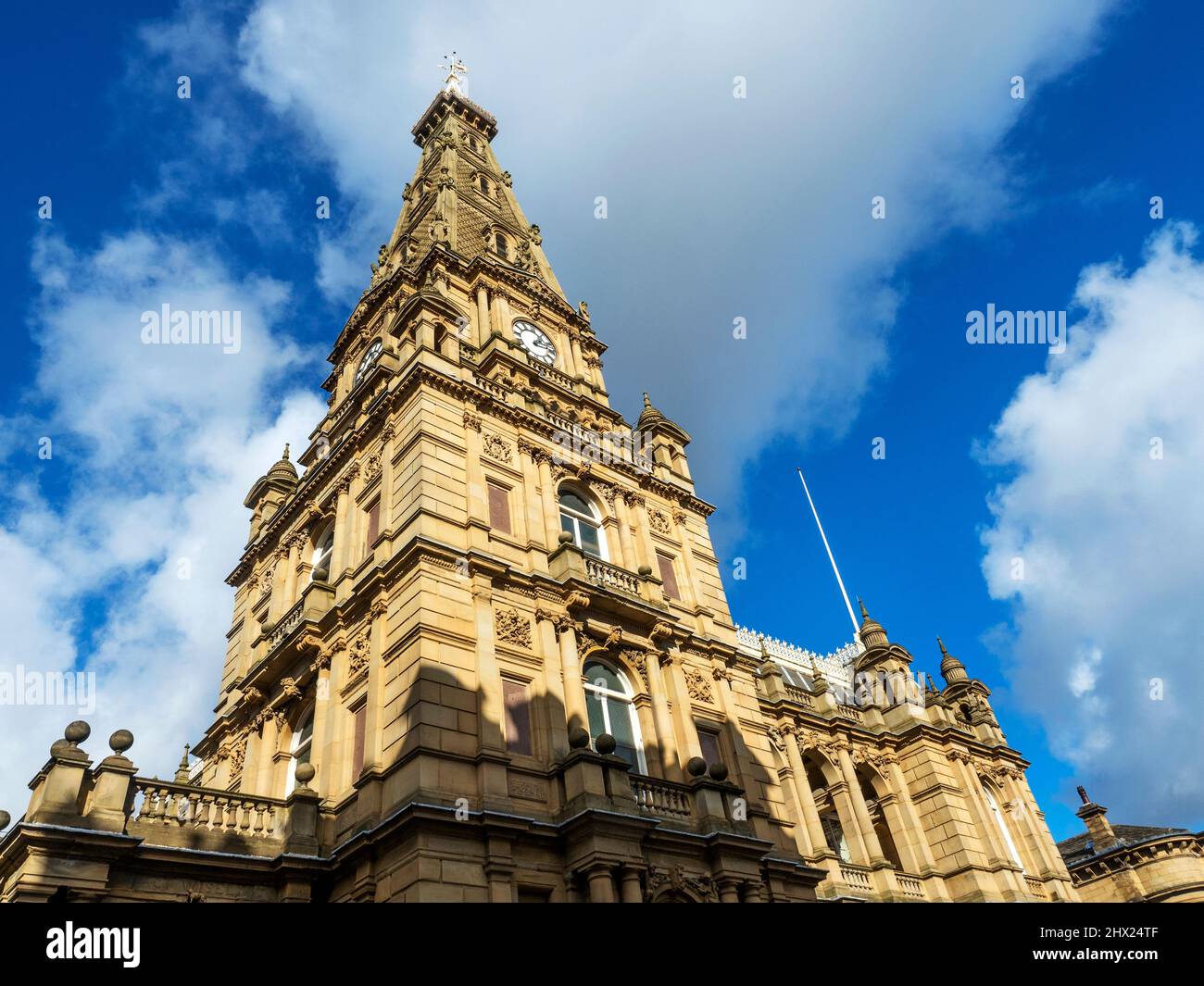 Tower of the Victorian Italianate style Town Hall building in Halifax ...