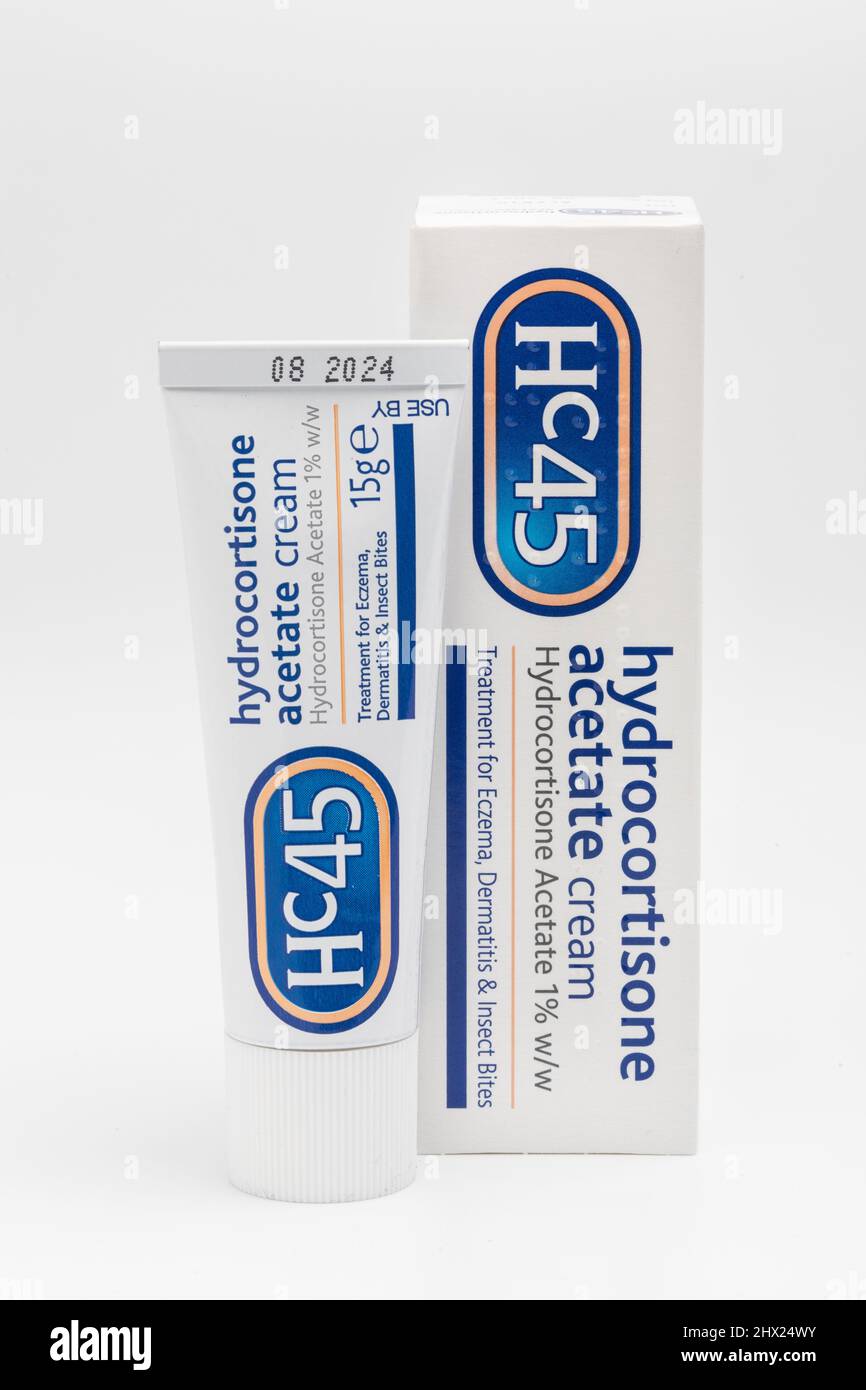 A box and tube of HC45 hydrocortisone cream Stock Photo - Alamy