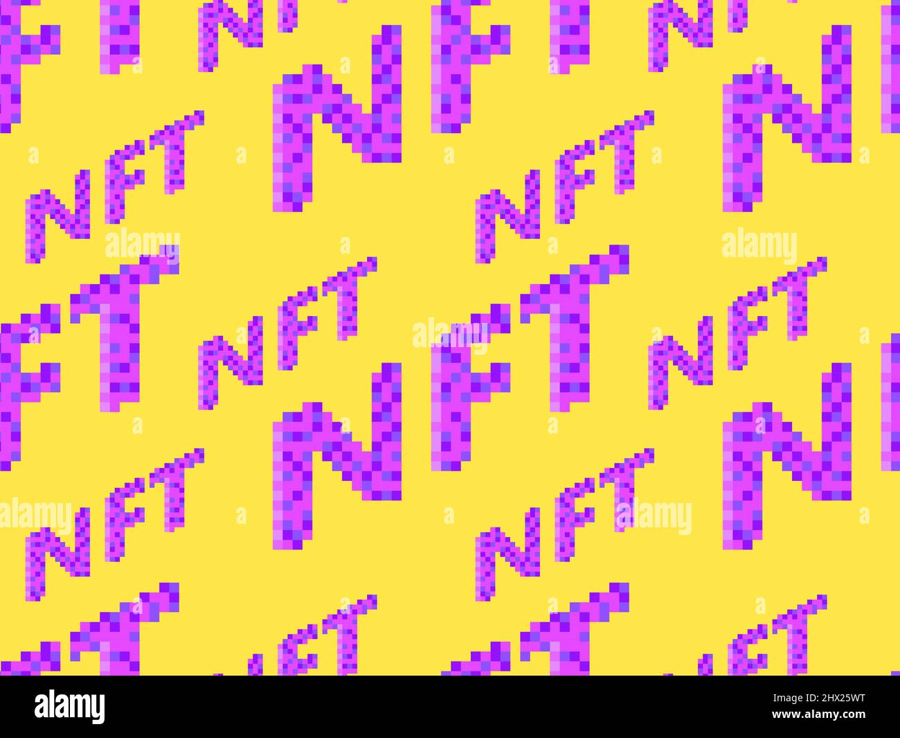 NFT token pixel art isometric text seamless pattern. NFT non-fungible ...
