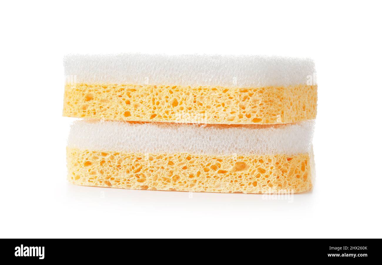 Yellow sponges isolated on white background Stock Photo - Alamy