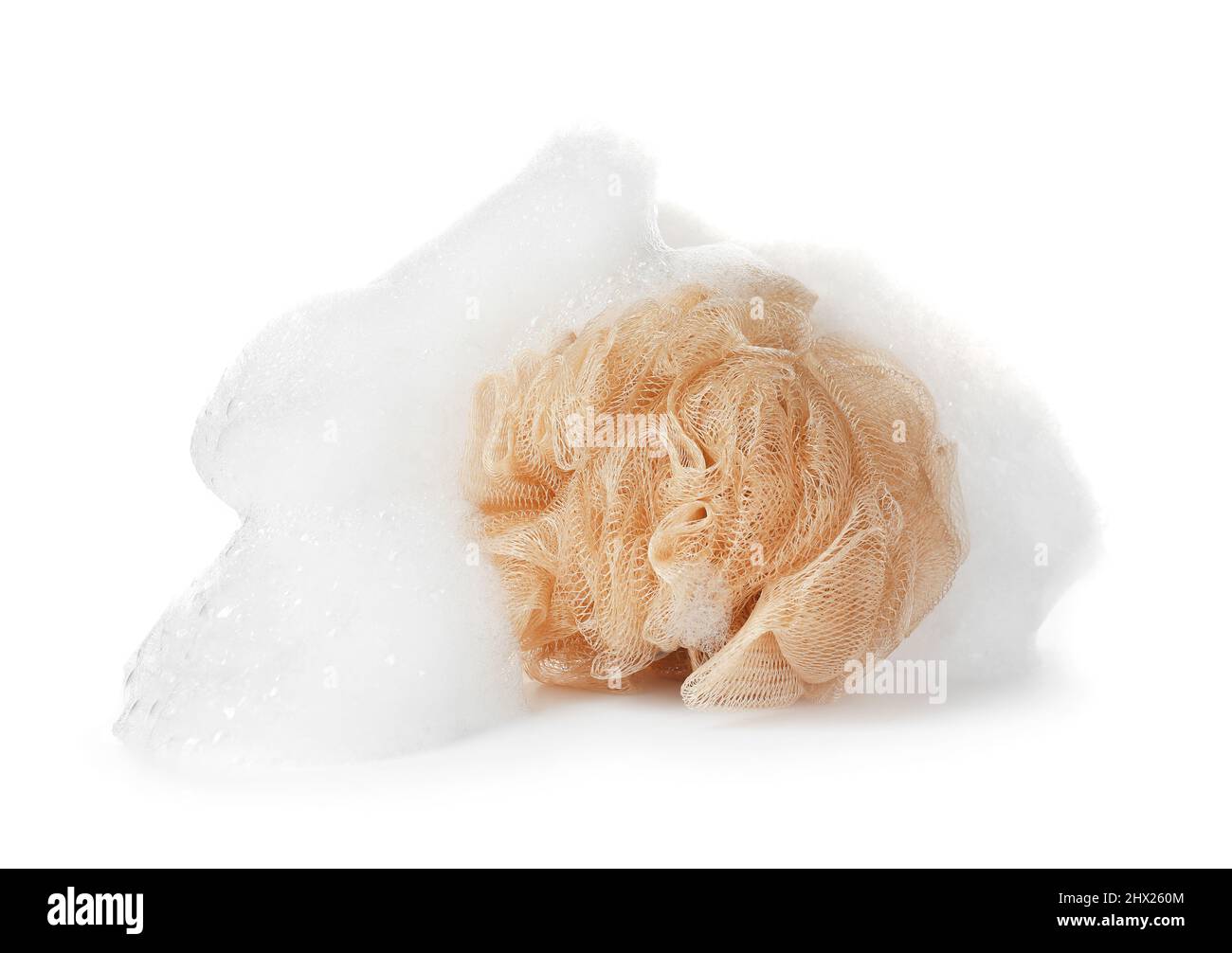 Bath soapy sponge on white background Stock Photo - Alamy
