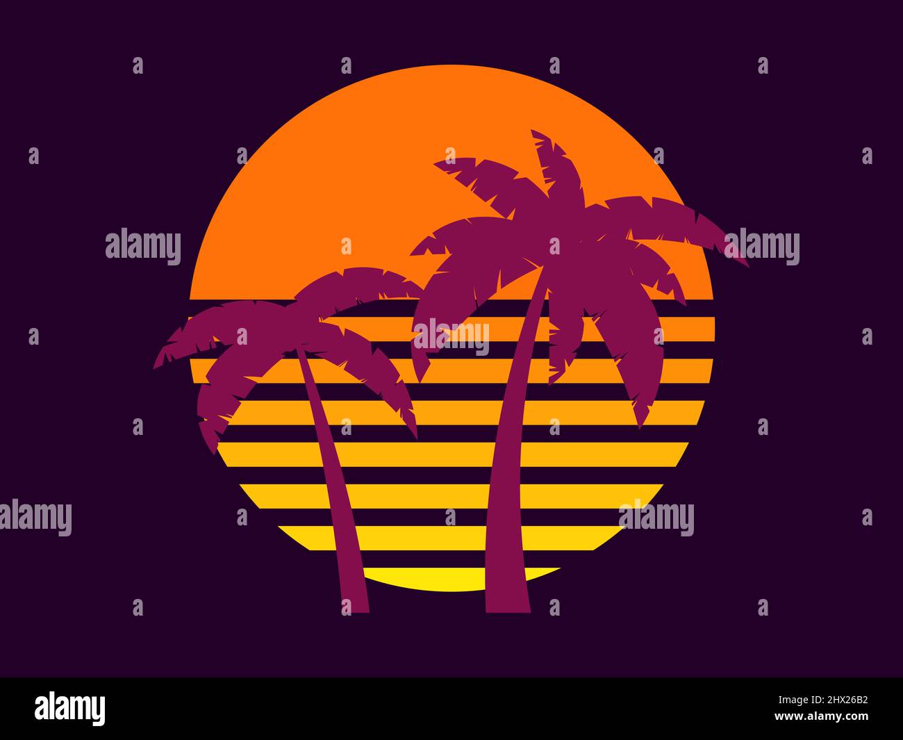 Retro futuristic palm trees in 80s style at sunset. Summer time, palm ...