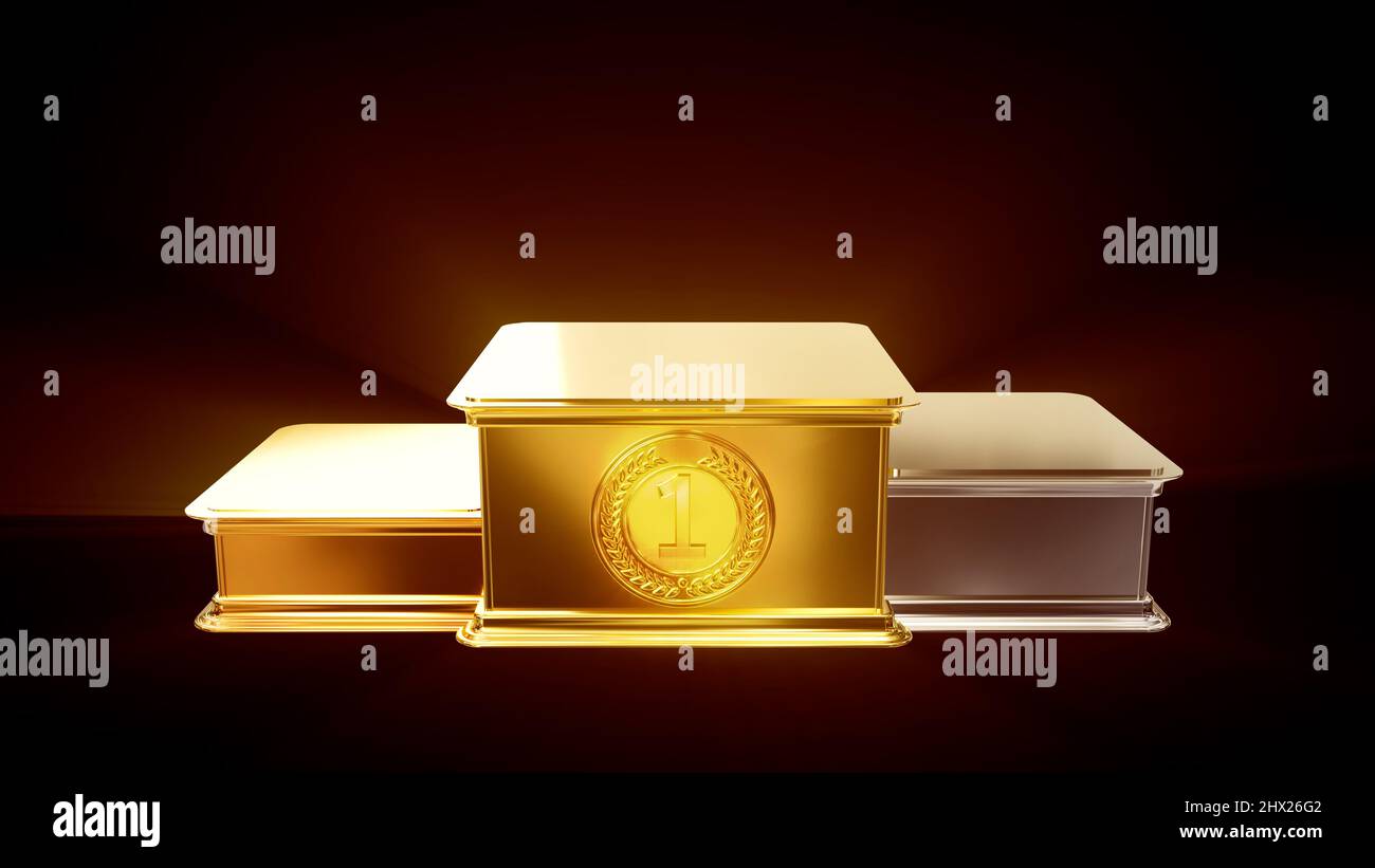golden metal winners award podium on dark background, isolated - object ...