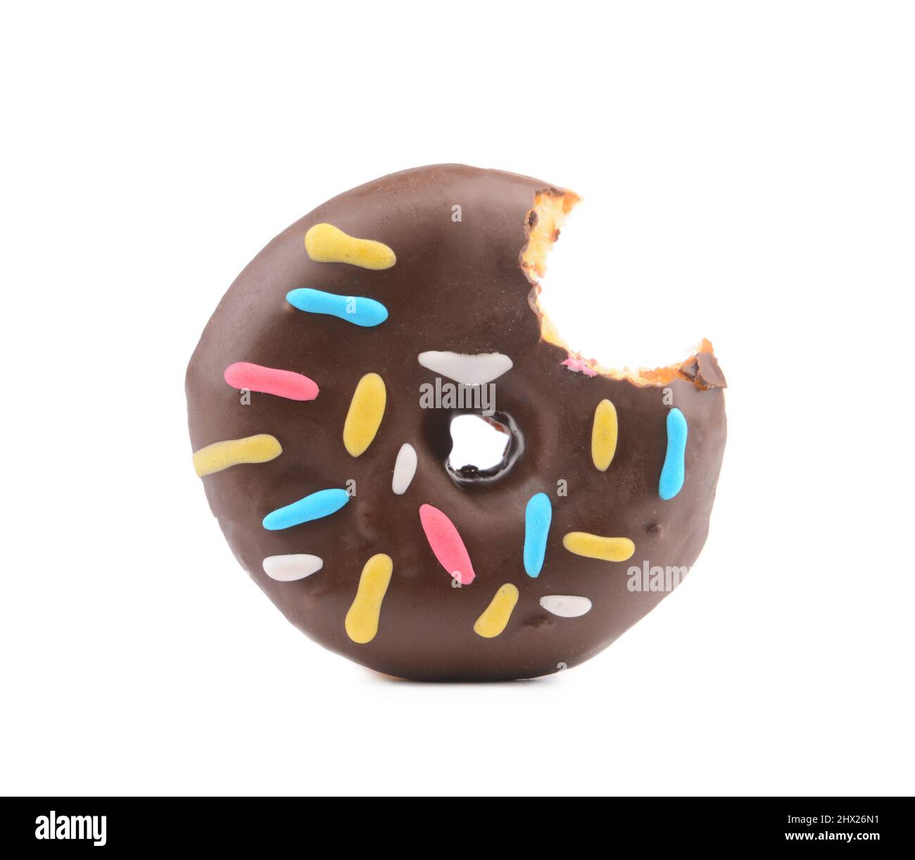 Delicious bitten donut on white background Stock Photo - Alamy