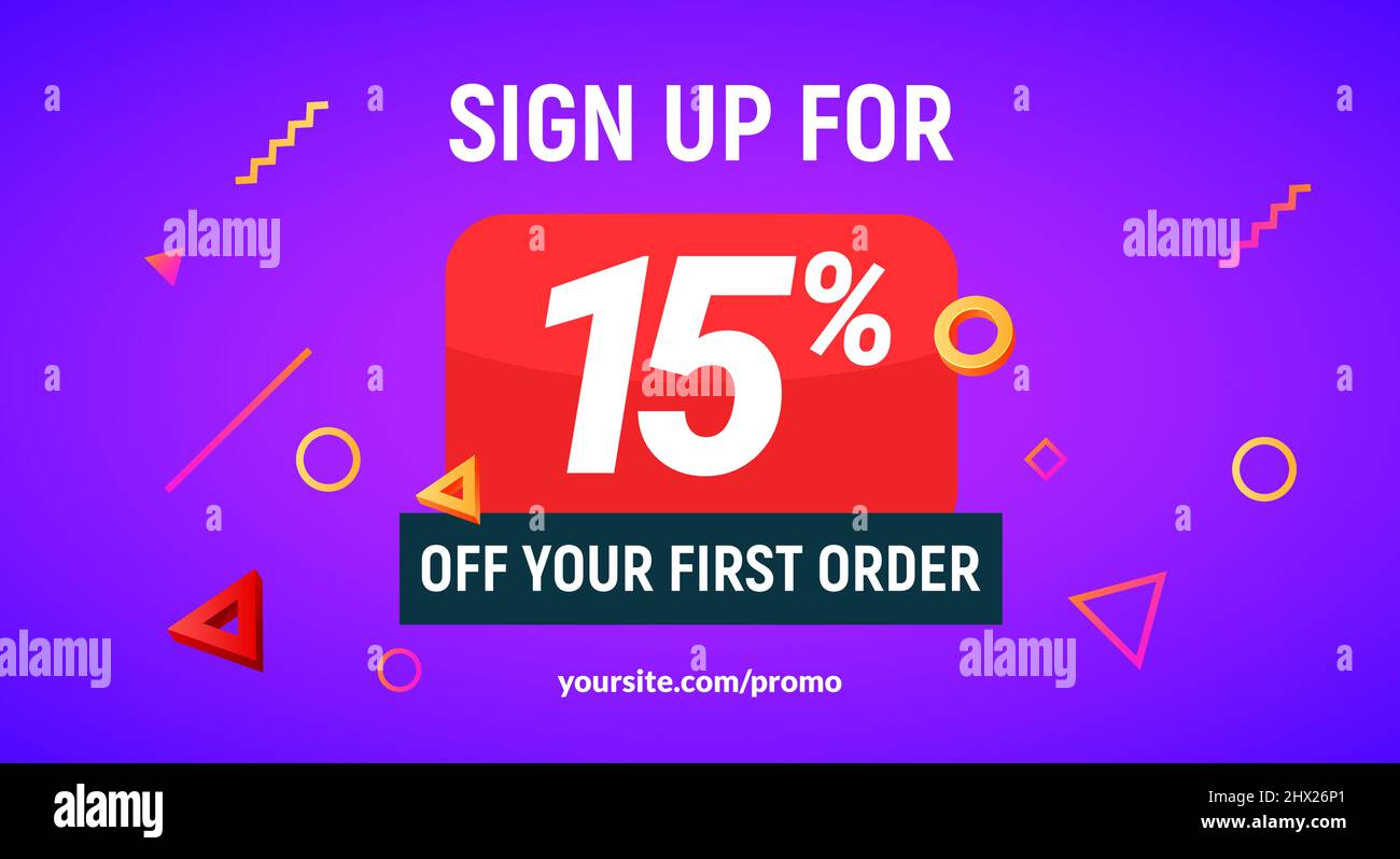 Coupon code discount sign up advertising offer. Discount promotion tag ...