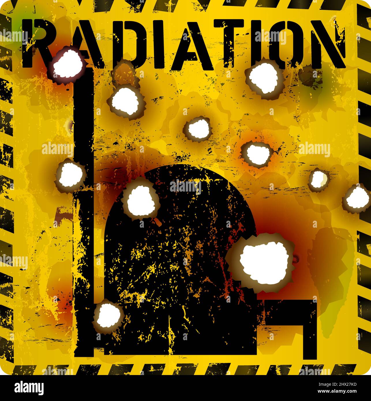 Nuclear power plant sign with bullet holes and radiation warning ...