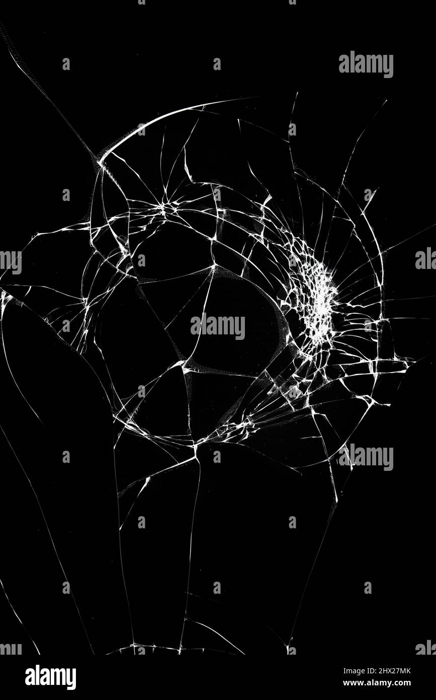 Broken cracks glass fracture effect texture isolated abstract black ...