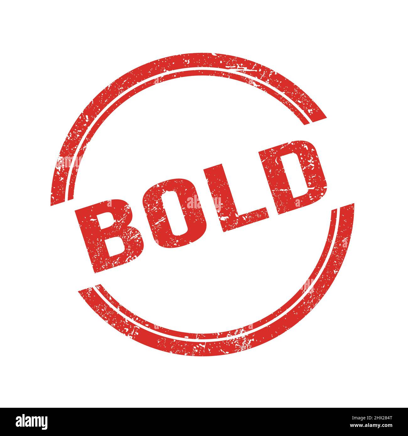 BOLD text written on red grungy vintage round stamp Stock Photo - Alamy