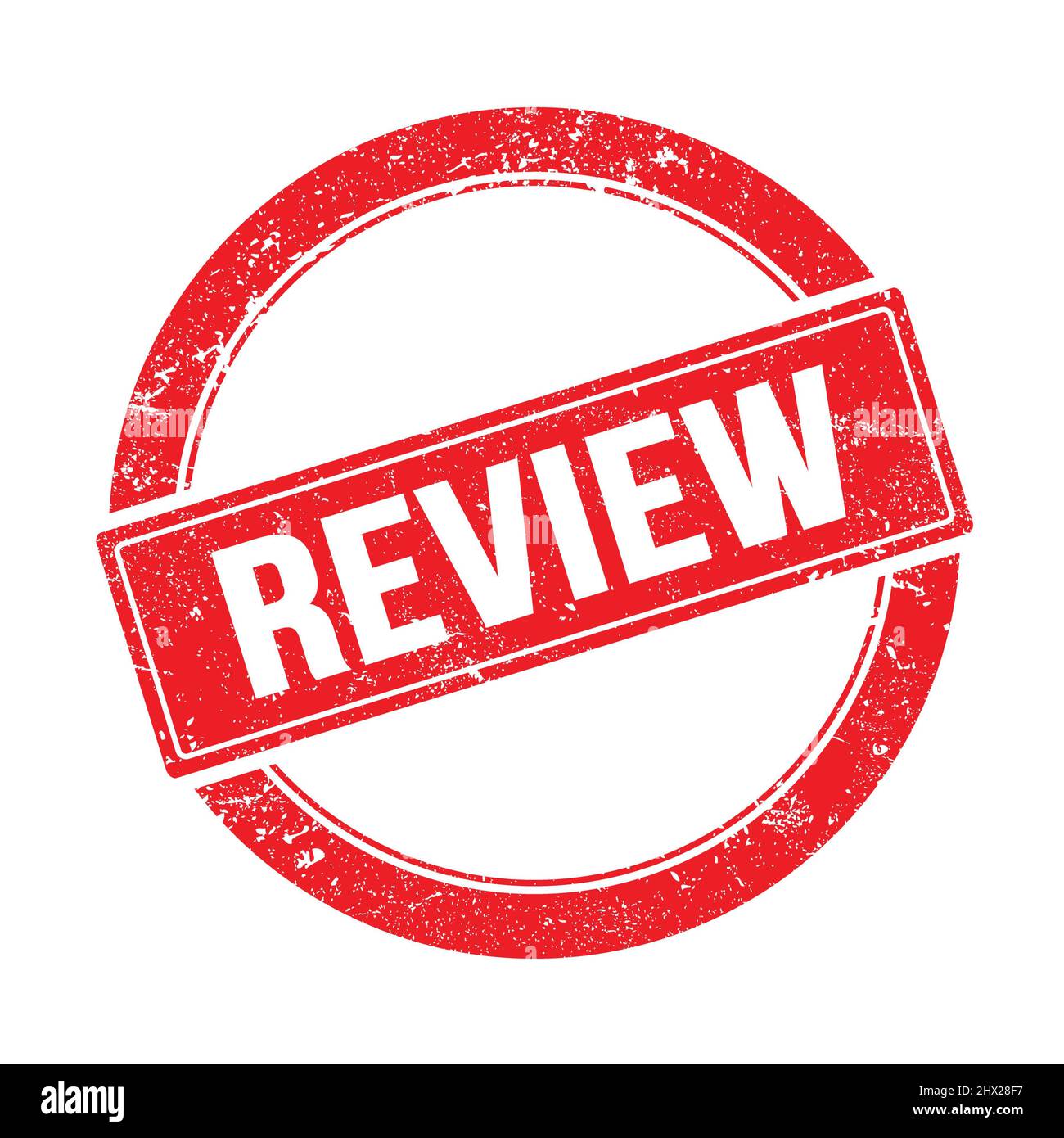 REVIEW text on red grungy round vintage stamp Stock Photo - Alamy