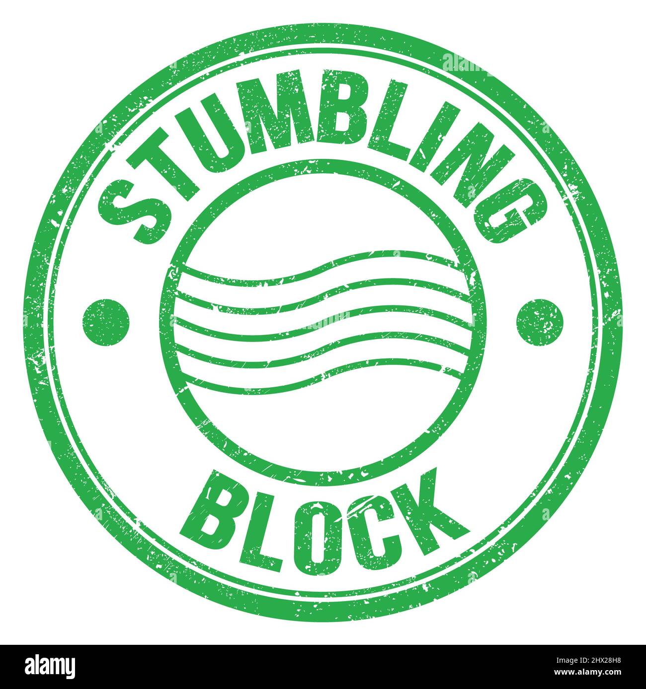 STUMBLING BLOCK text written on green round postal stamp sign Stock ...