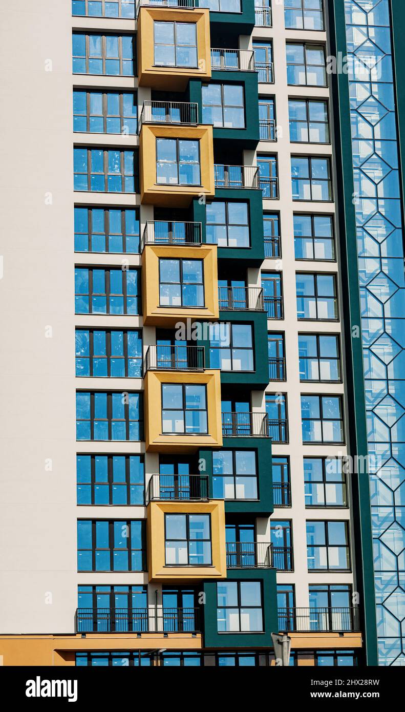 Modern beautiful luxury building with balconies and windows Stock Photo ...
