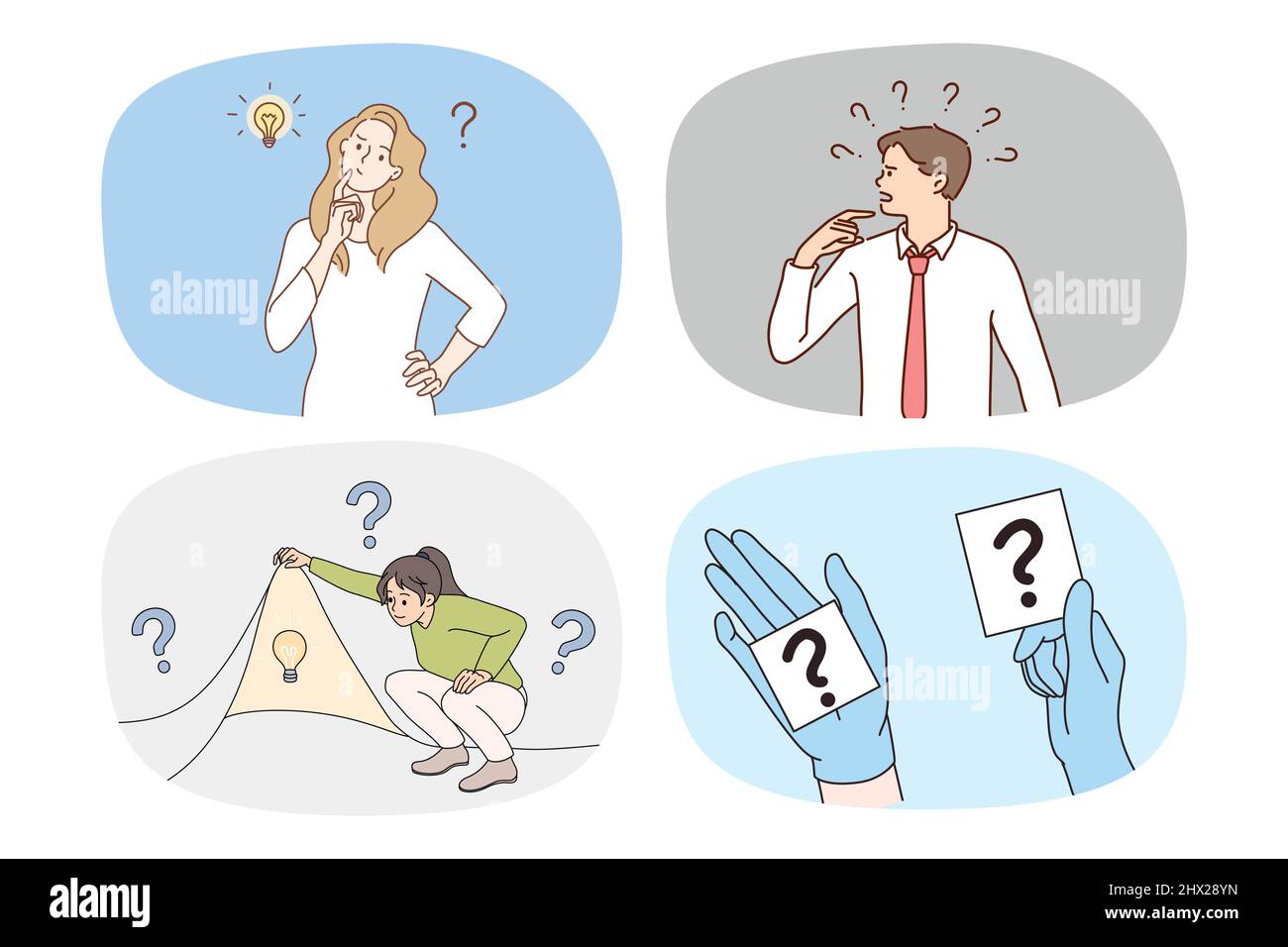 Set Of Diverse People With Question Marks Think Consider Problem