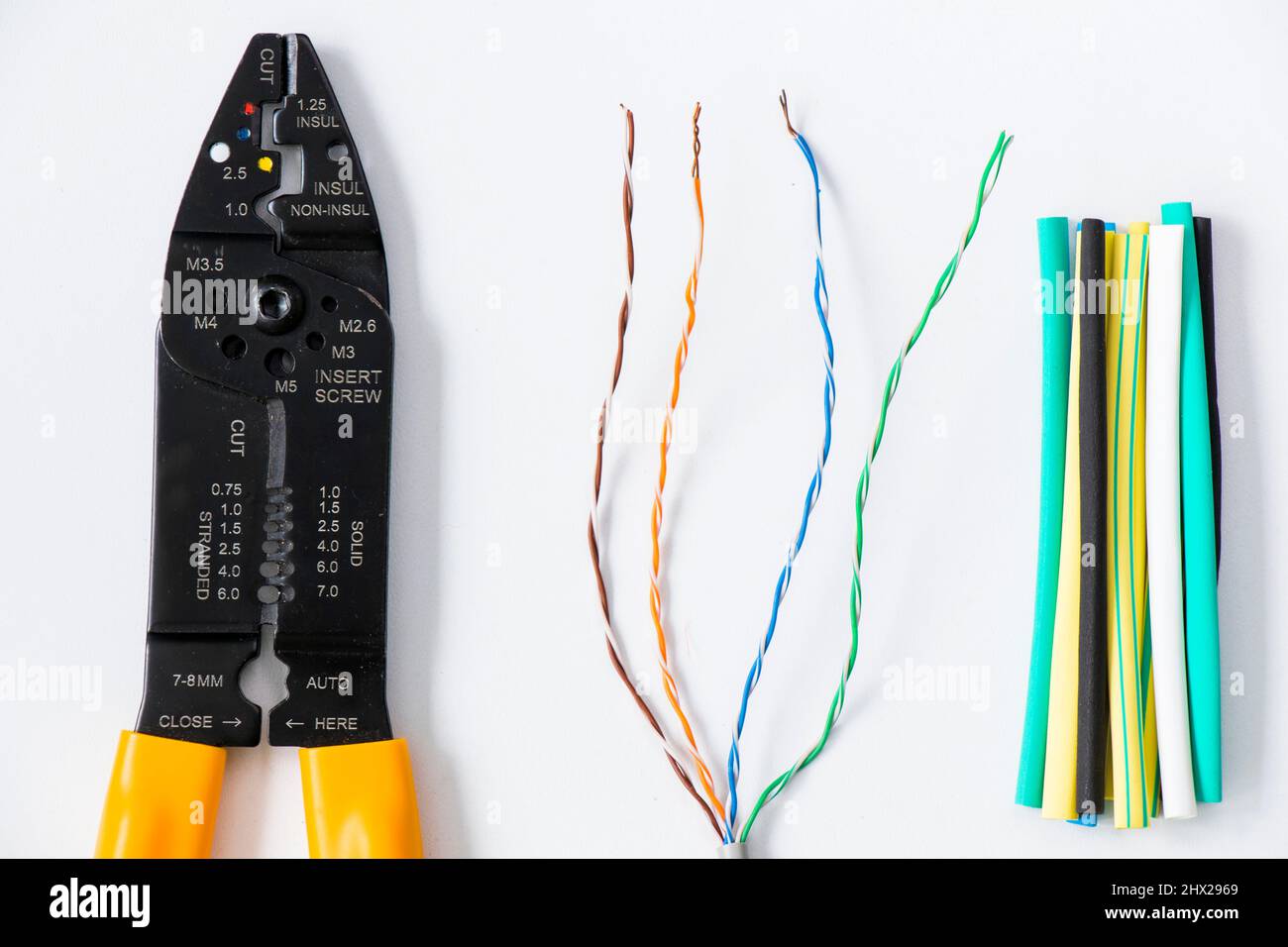 Internet cable and tools on the white background, high angle view Stock ...
