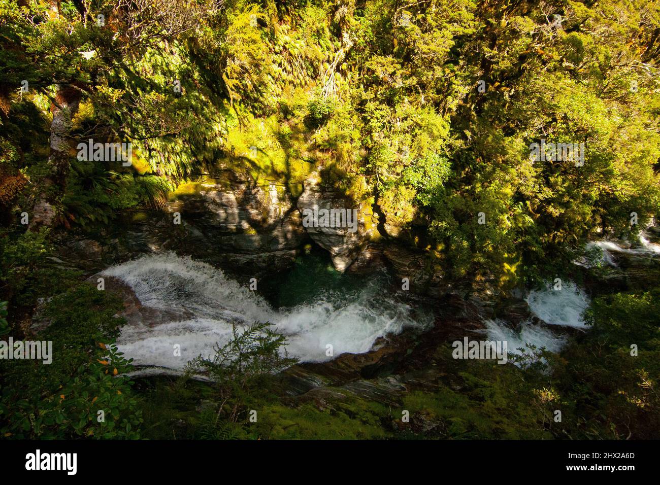 High angle view of Anderson Cascades falls, cascade waterfall on ...