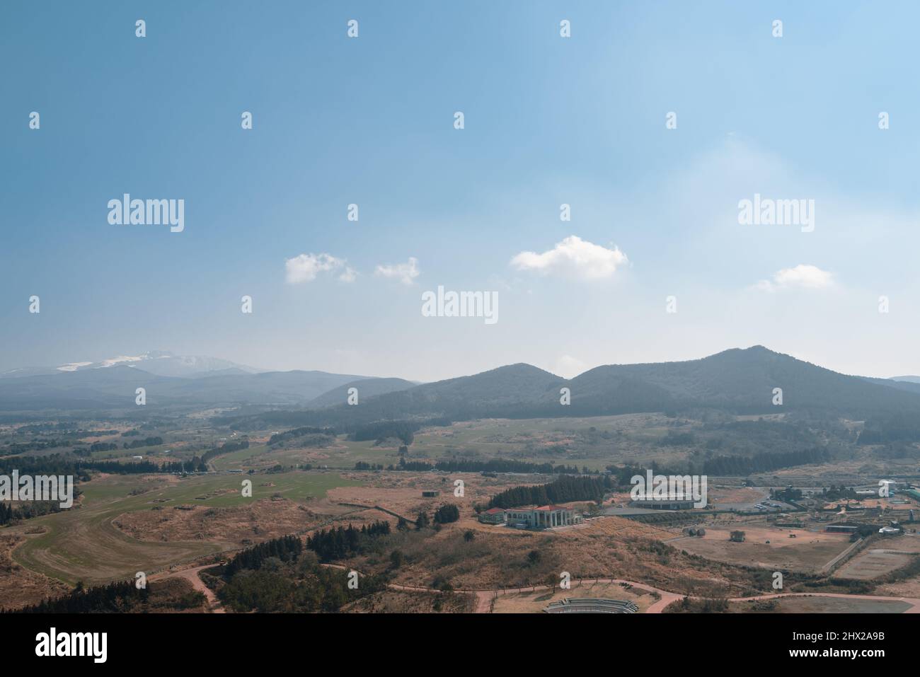 View of Volcanic Cone mountain from Saebyeol Oreum at winter in Jeju ...