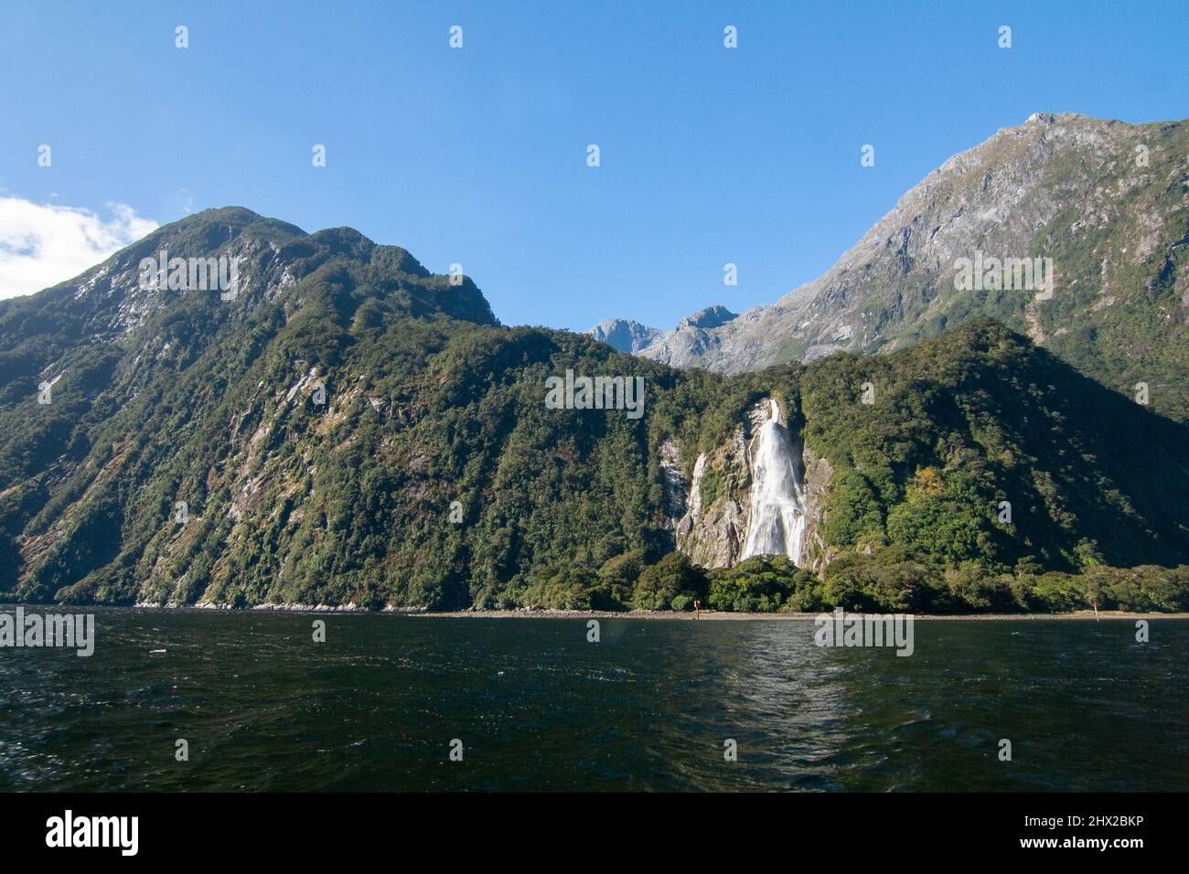 Bowen Falls between Cascade Peak and Barren Peak, Milford Sound ...