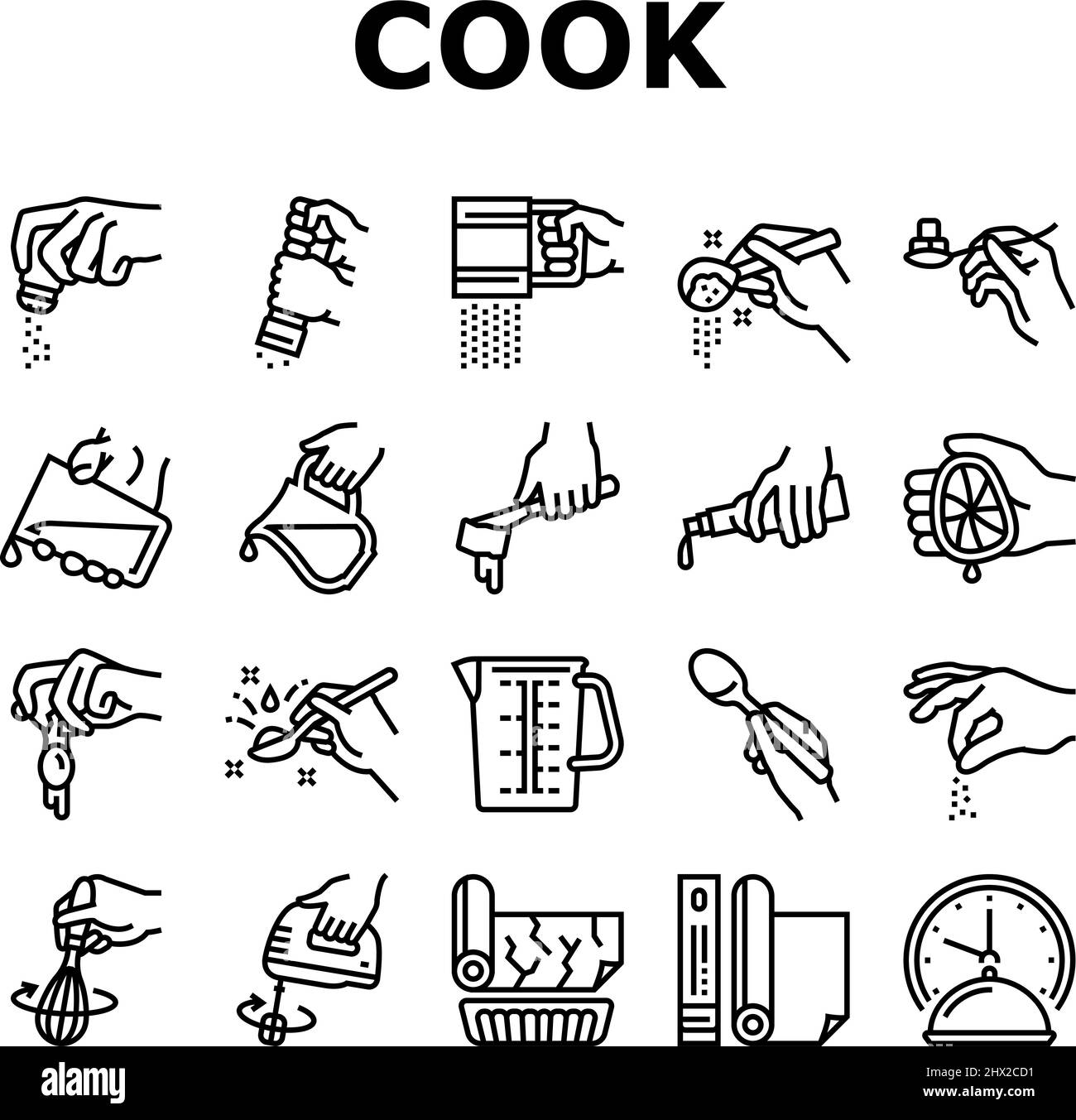 Cook Instruction For Prepare Meal Icons Set Vector Stock Vector Image ...