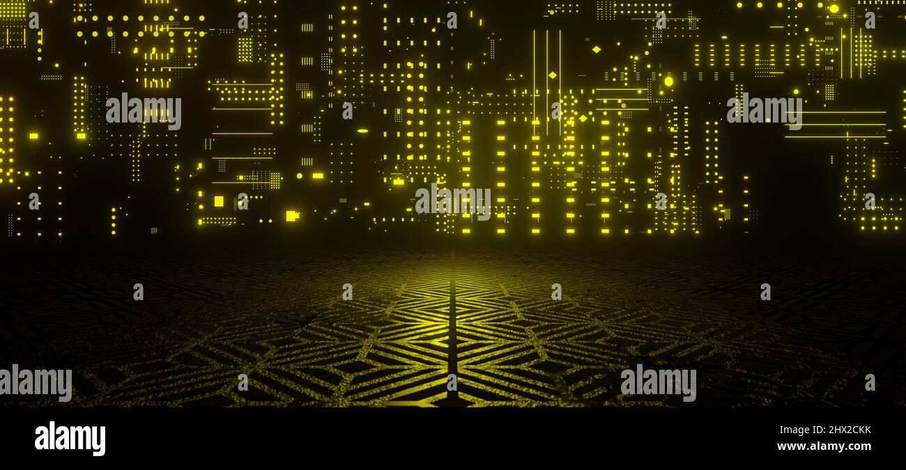 Glowing Cyber Digital Room Neon Lighted Black Colors Futuristic ...