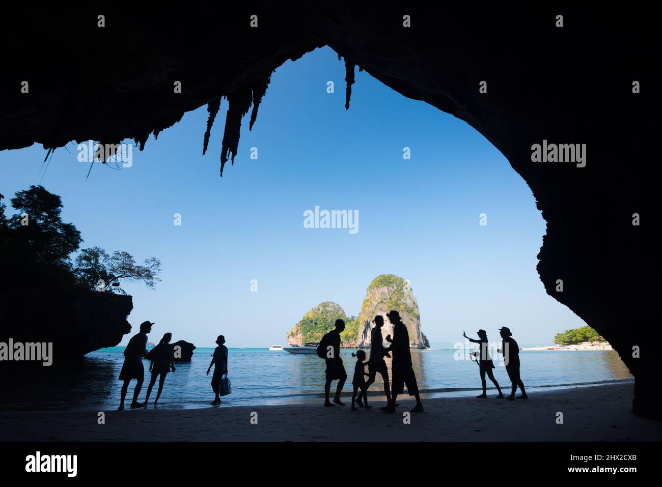 Tourists enjoy on the beach in summer. Rai Leh, a top tourist ...