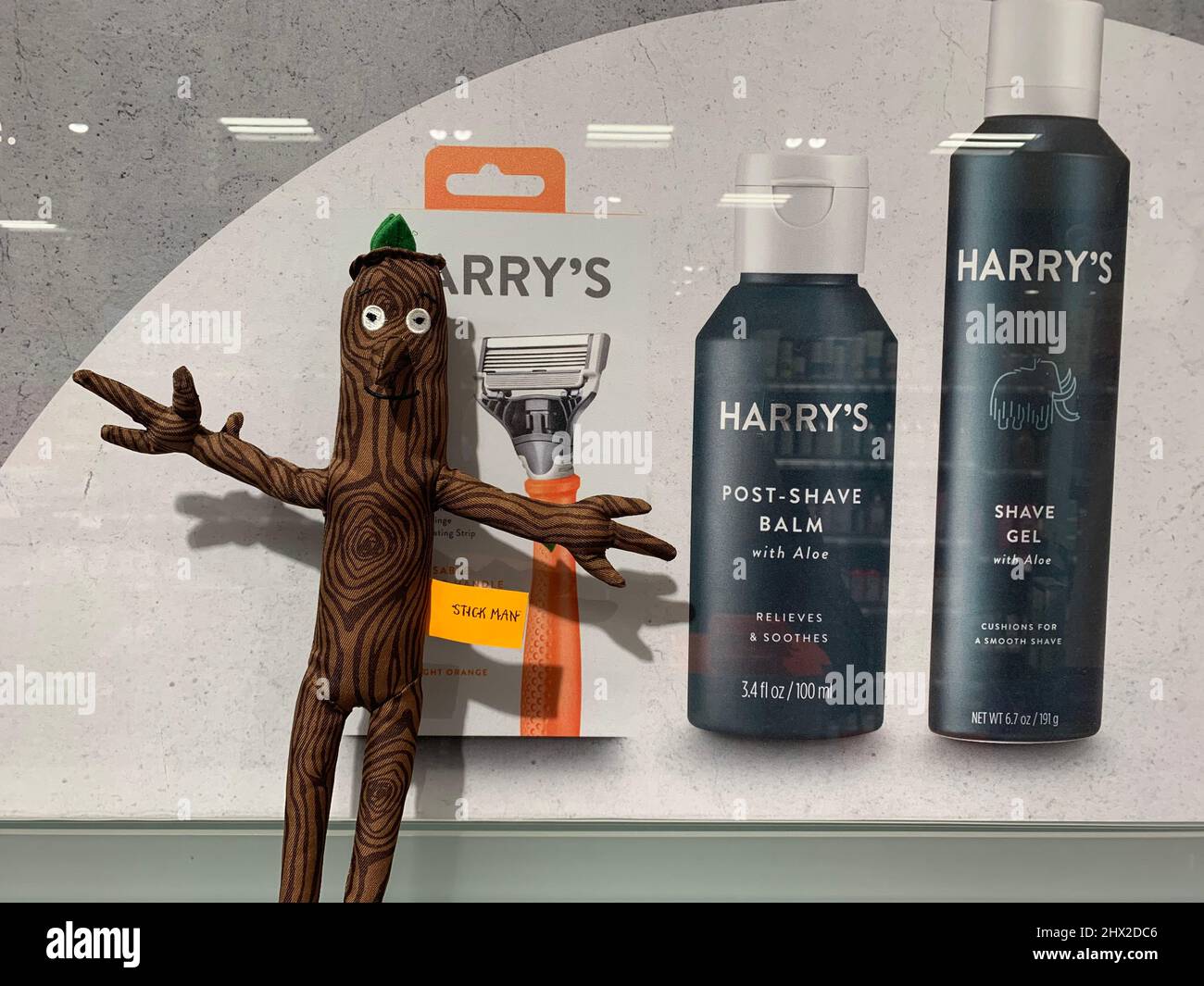 stick man Harrys Waitrose Rushden Lakes Northamptonshire UK razor shave ...
