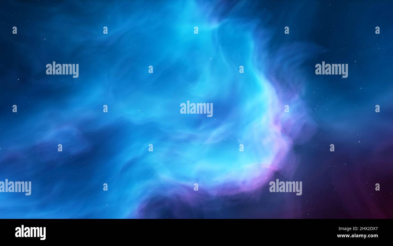 Blue cosmic nebula, clouds of dust and gas in space. Birth of new stars ...