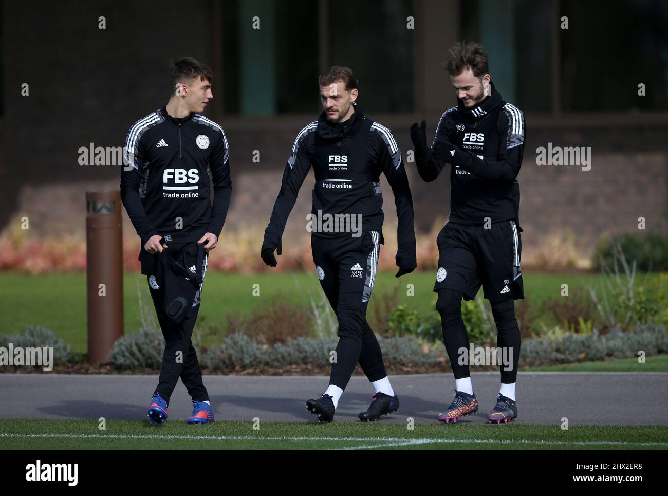 Leicester City's Luke Thomas (left), Kiernan Dewsbury-Hall (centre) and ...