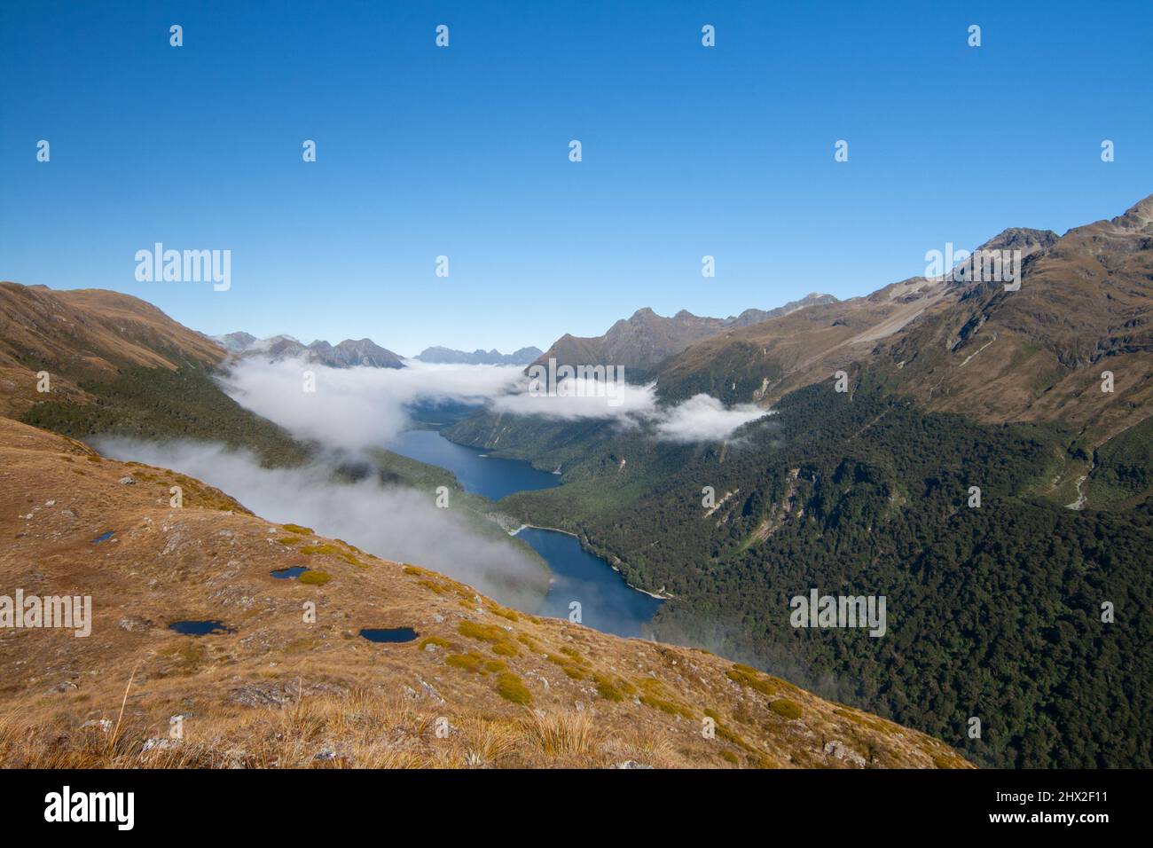 Scenic view of Lake Gunn Fergus and Livingstone Range from Key Summit ...