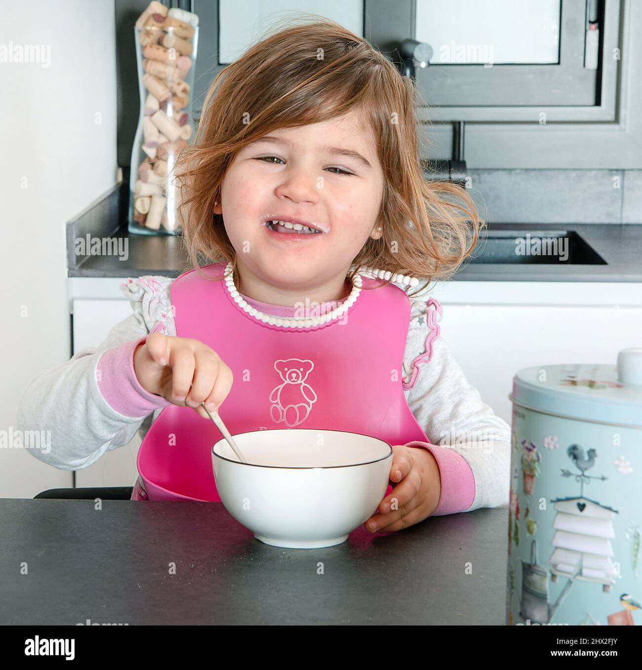 Caucasian girl eating cereals hi-res stock photography and images - Alamy