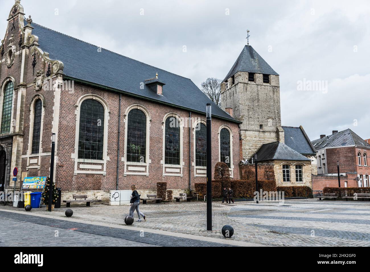 Dendermonde, East Flanders / Belgium: Exterior and square of a catholic ...