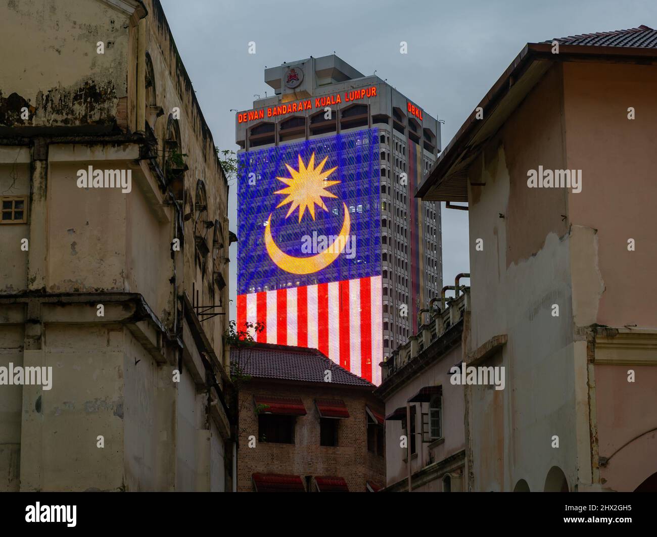 Menara DBKL 1 showing the Malaysian National Flag, taken from a gap ...